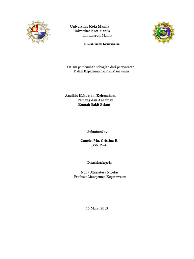 Analisis SWOT Rumah Sakit Pelaut Manila | PDF