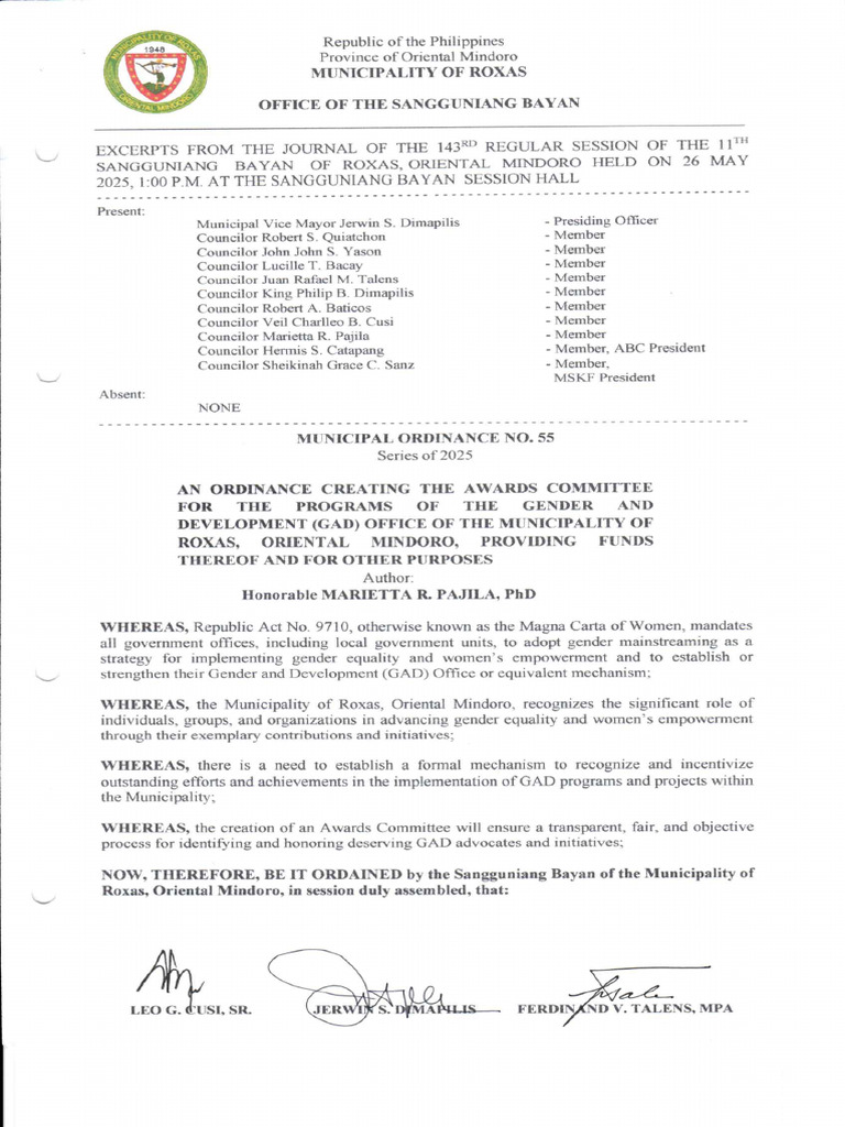 Mun. Ord. No.55-2025 (GAD Award) | PDF