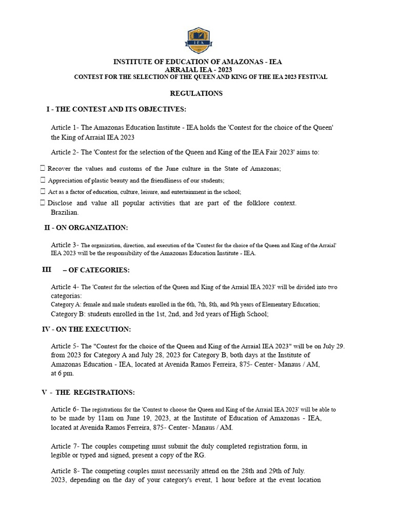 Regulations For King and Queen 2023 | PDF