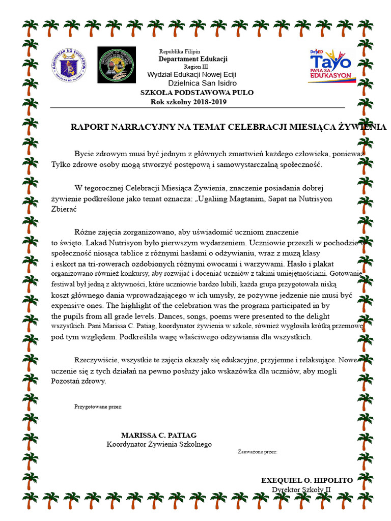 Narracyjna Celebracja Miesiąca Żywienia | PDF