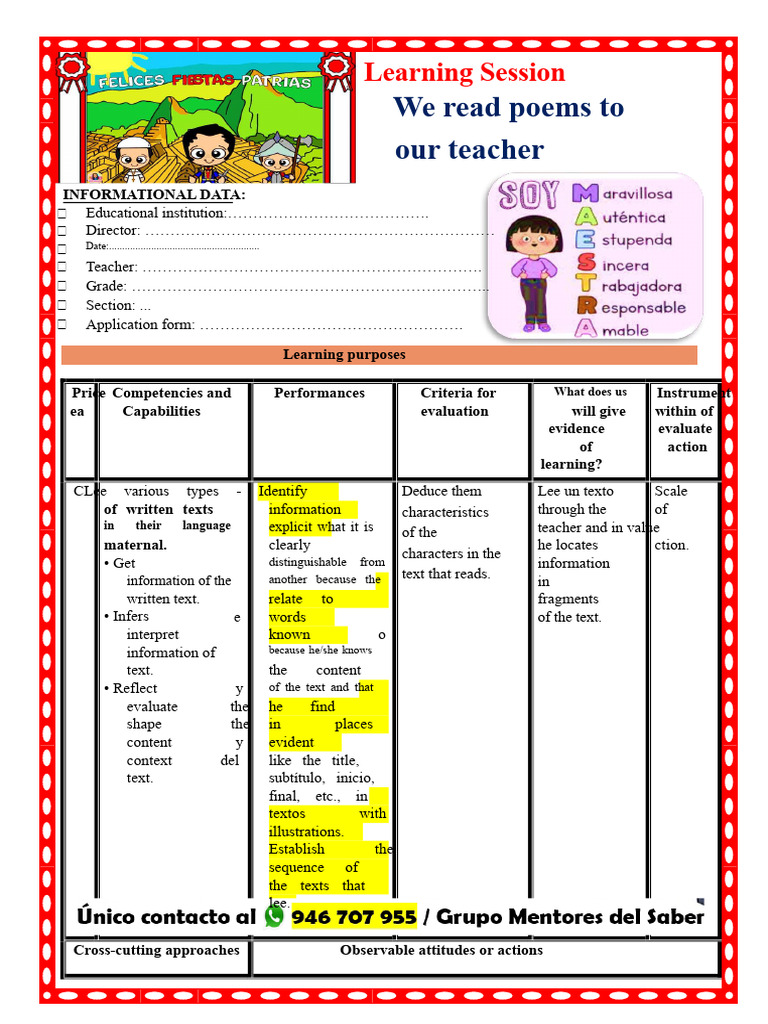 1st SESSION DAY 3 WE READ POEMS TO OUR TEACHER UNIT 5 WEEK 2 | PDF ...
