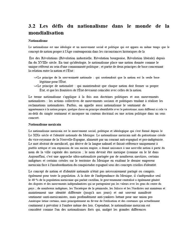 Défis du nationalisme face à la mondialisation | PDF | Nationalisme ...