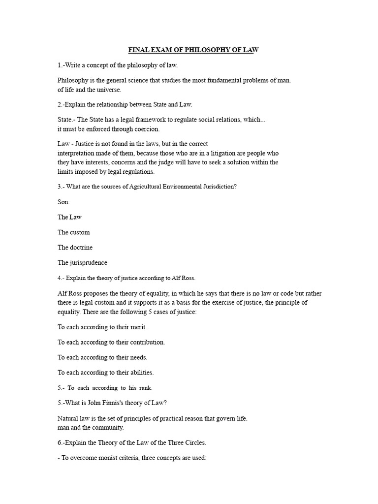 Philosophy of Law Final Exam Guide | PDF | Jurisprudence | Justice