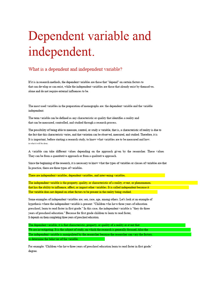 Dependent and Independent Variable | PDF | Dependent And Independent ...