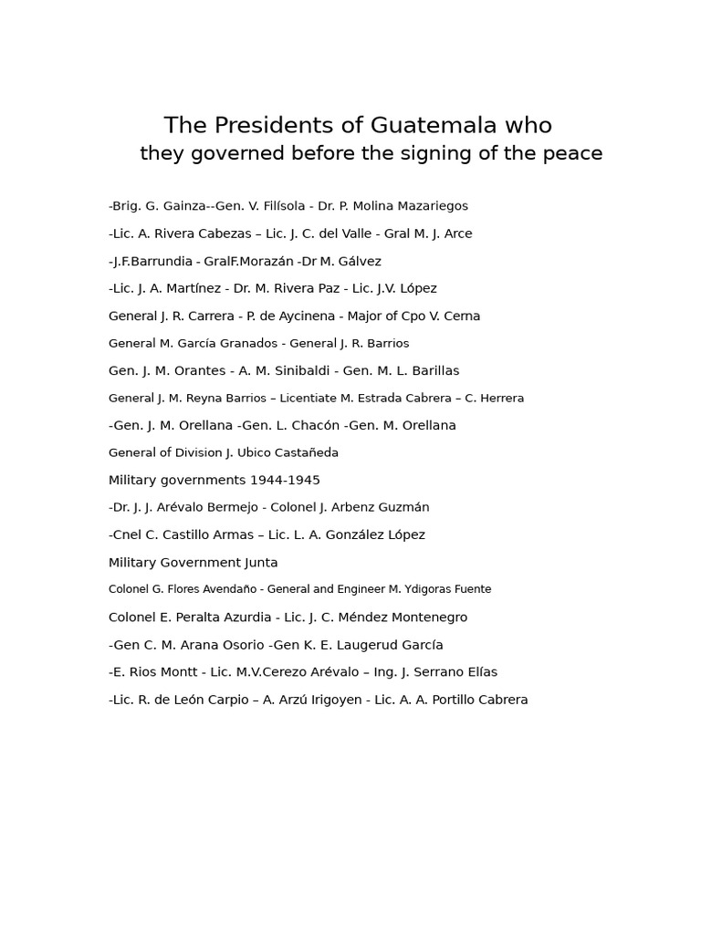 Presidents of Guatemala Pre-Peace Agreement | PDF | Guatemala | Government