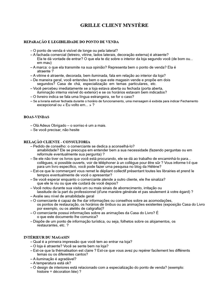 Grelha Cliente Mistério | PDF