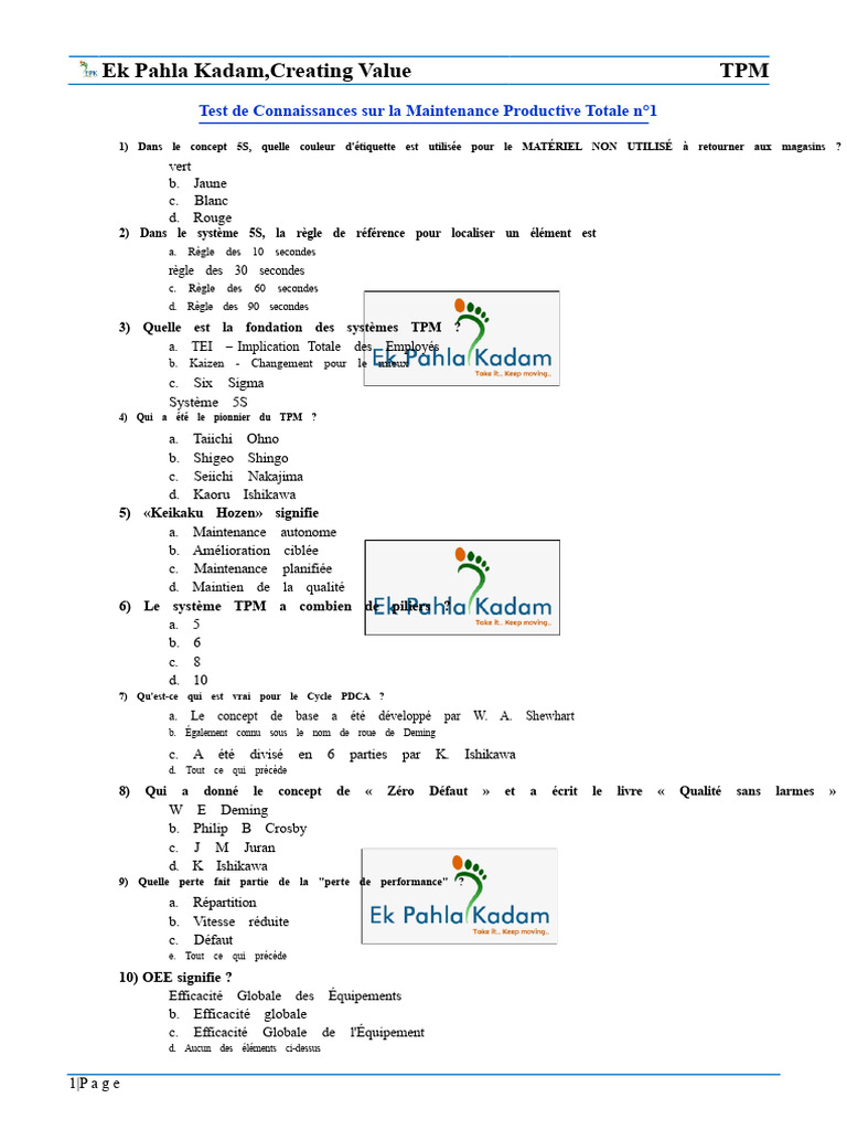 Test de Connaissances sur le TPM | PDF