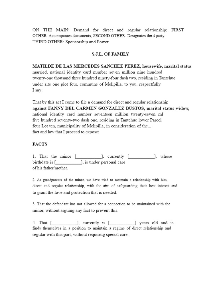 Model of Direct and Regular Relationship Claim Filed by Grandparents ...
