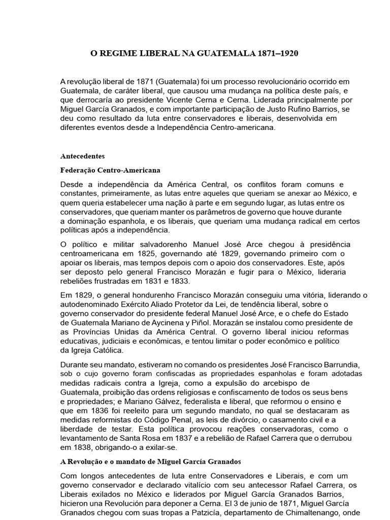 Revolução Liberal na Guatemala (1871-1920) | PDF | Guatemala | Liberalismo