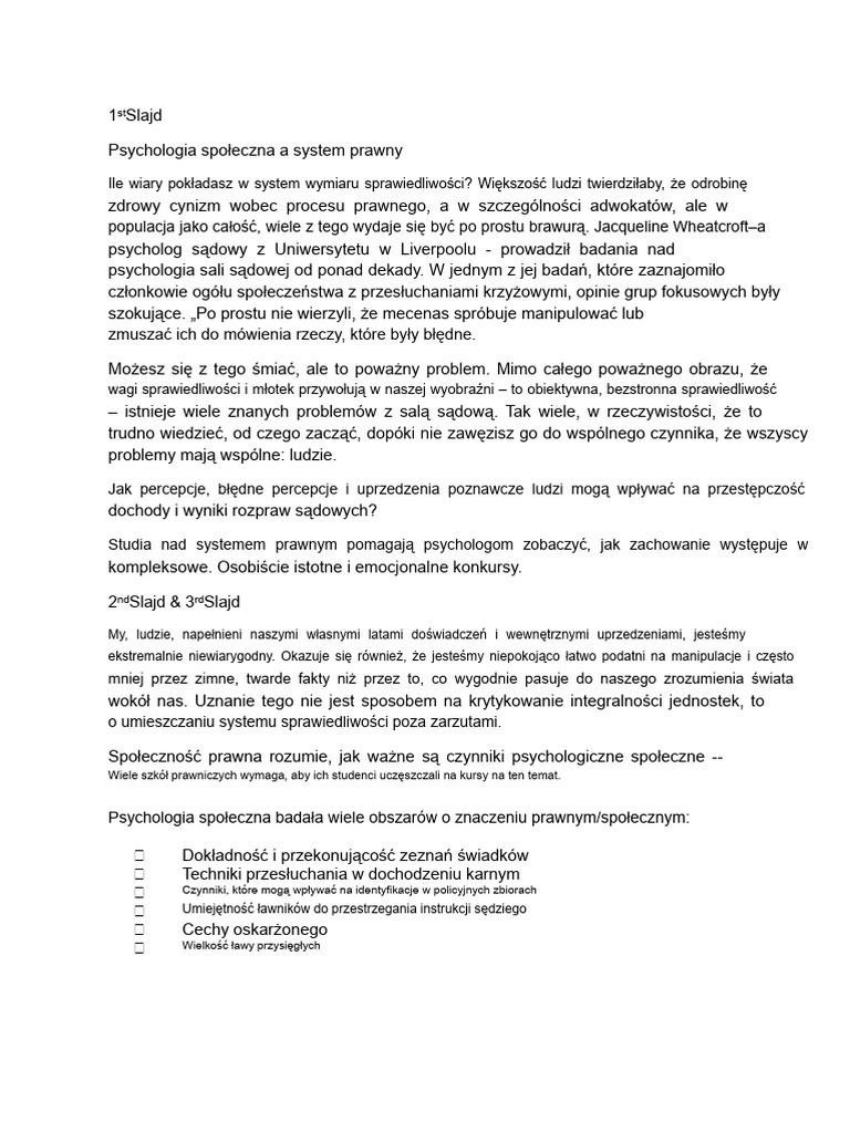 Zastosowanie Psychologii W Systemie Prawnym | PDF