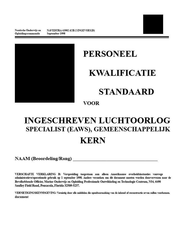 US Navy Cursus NAVEDTRA 43902 - Personeelskwalificatiestandaard Voor ...