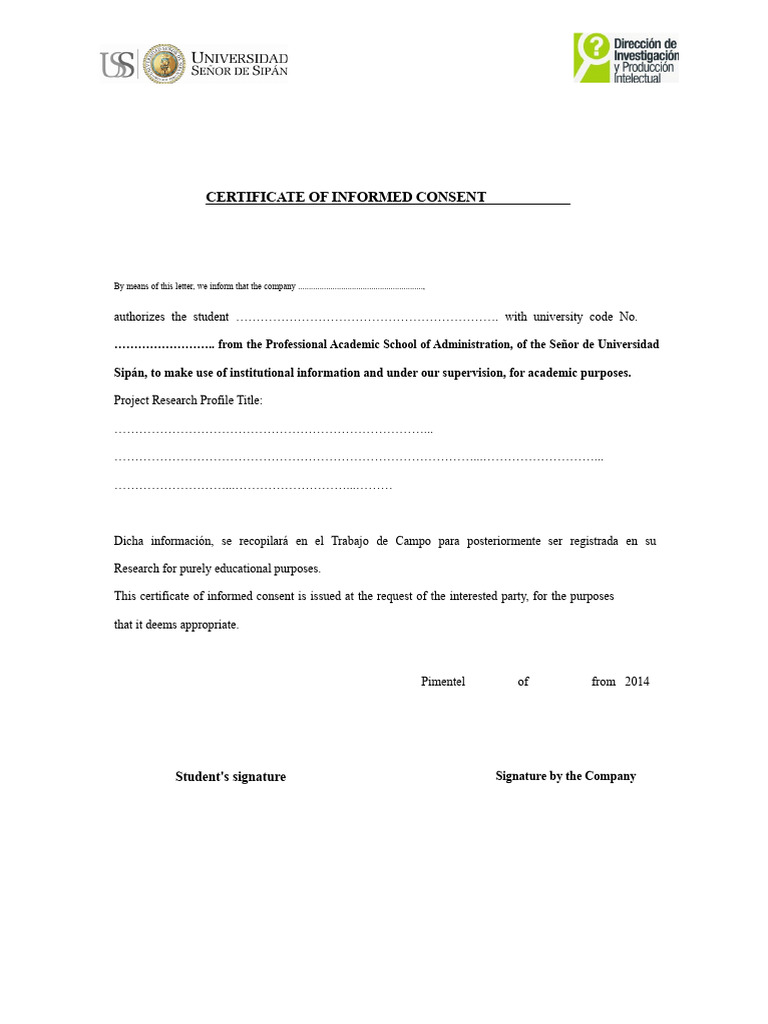 Certificate of Informed Consent - Administration - Students | PDF