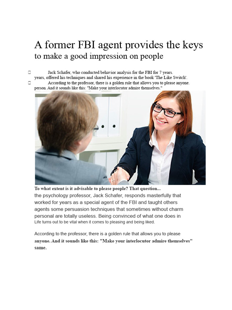 A Former FBI Agent Gives Keys to Making a Good Impression on People ...