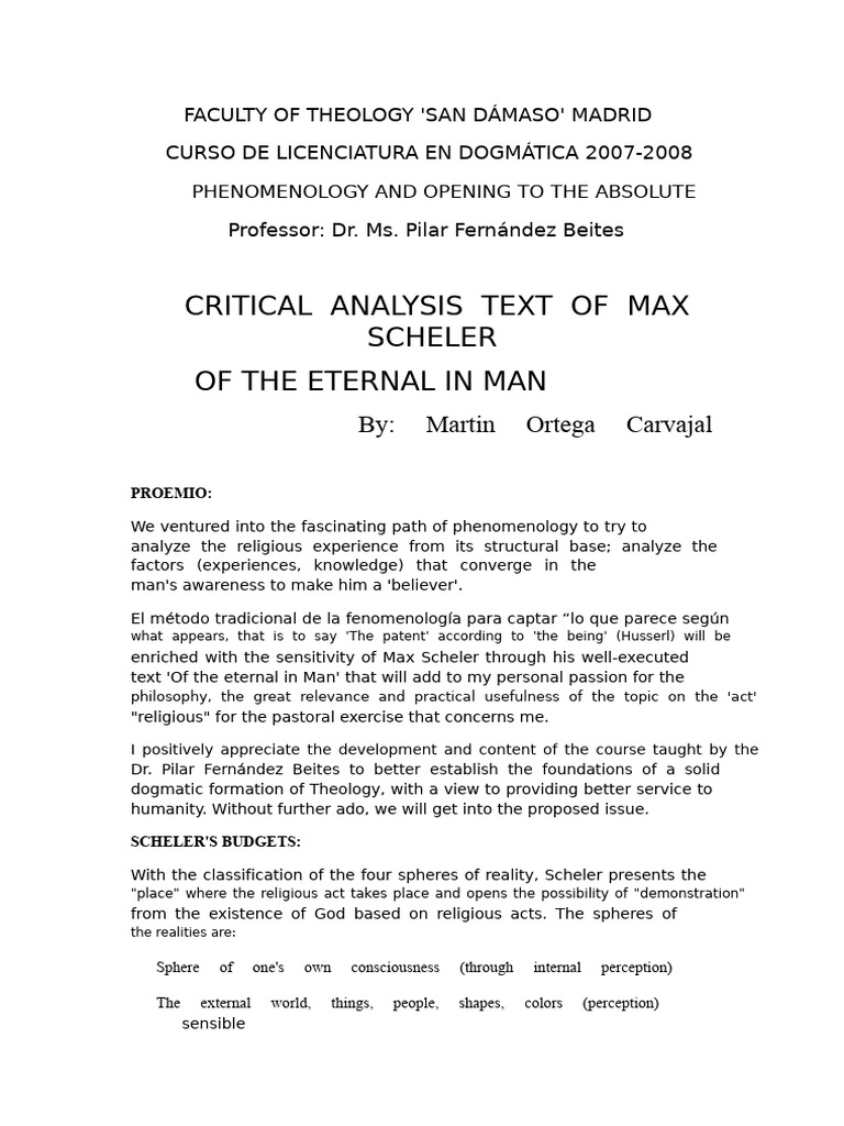 On The Eternal in Man Max Scheler | PDF | Experience | Knowledge