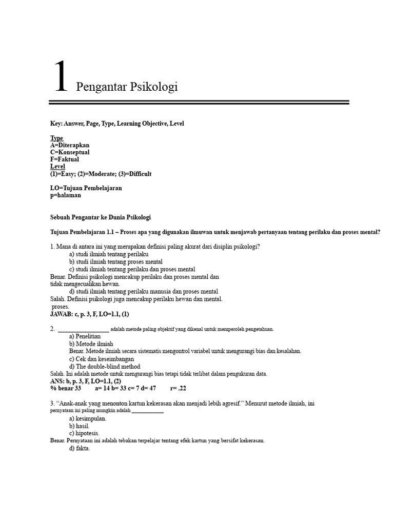 bank soal psikologi 101 | PDF
