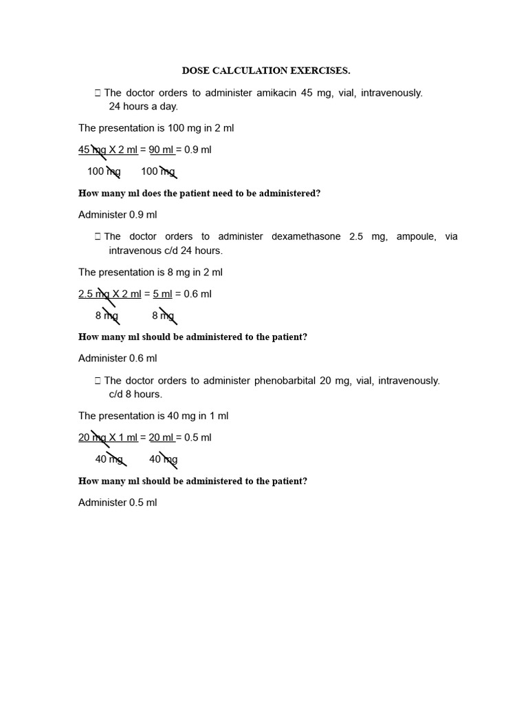 Dose Calculation Exercises | PDF