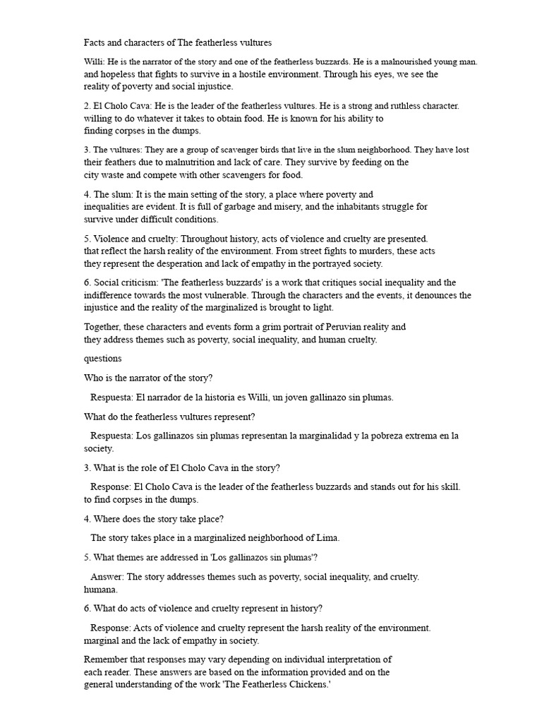 Facts and Characters From The Featherless Chickens | PDF