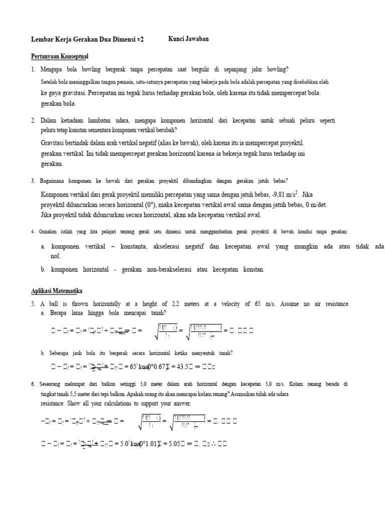 Kunci Jawaban Lembar Kerja Gerak Proyektil v2 | PDF