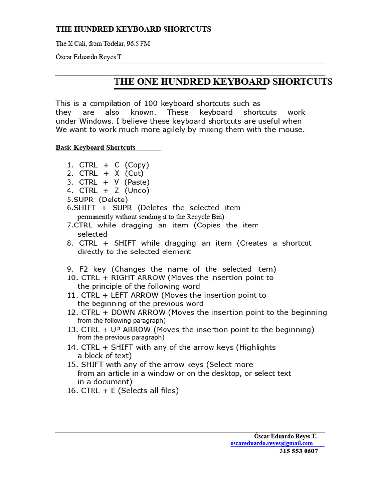 The 100 Keyboard Shortcuts PDF | PDF | Computer Keyboard | Window ...