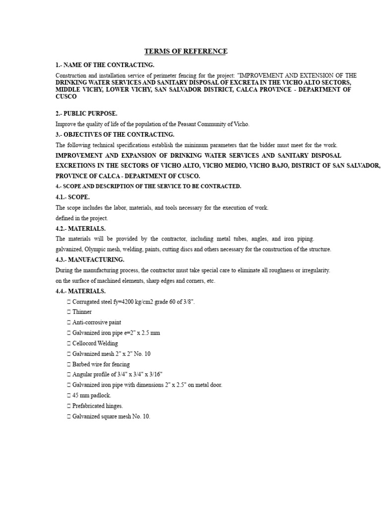 Perimeter Fencing Contract Terms - Vicho Project | PDF | Welding ...