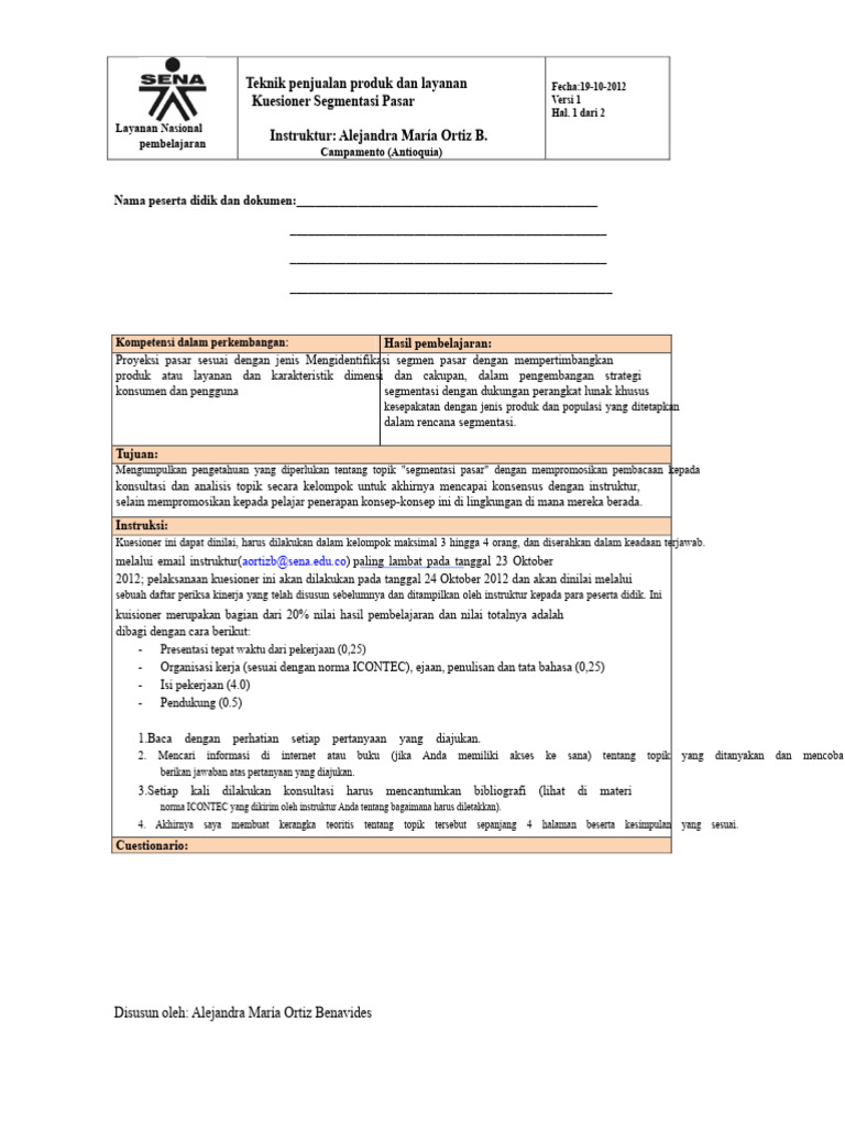 Kuesioner Segmentasi Pasar | PDF