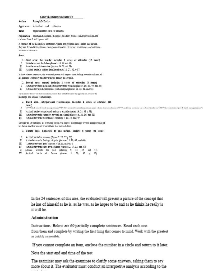 Sacks' Incomplete Sentences Test | PDF | Heterosexuality | Behavioural ...