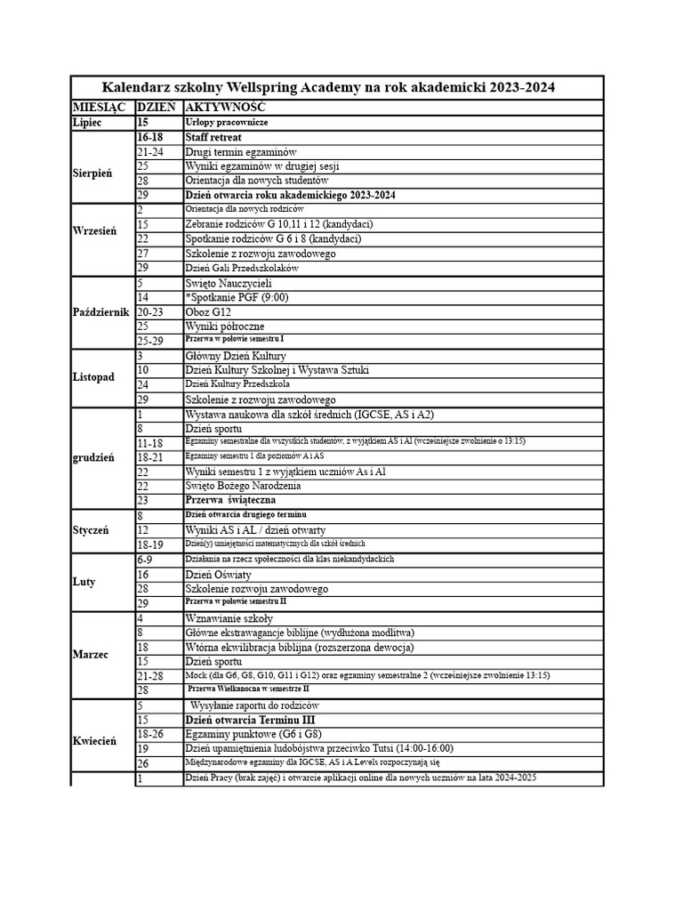 Kalendarz-Szkoły-Wellspring-Academy-na-rok-2023-2024 | PDF
