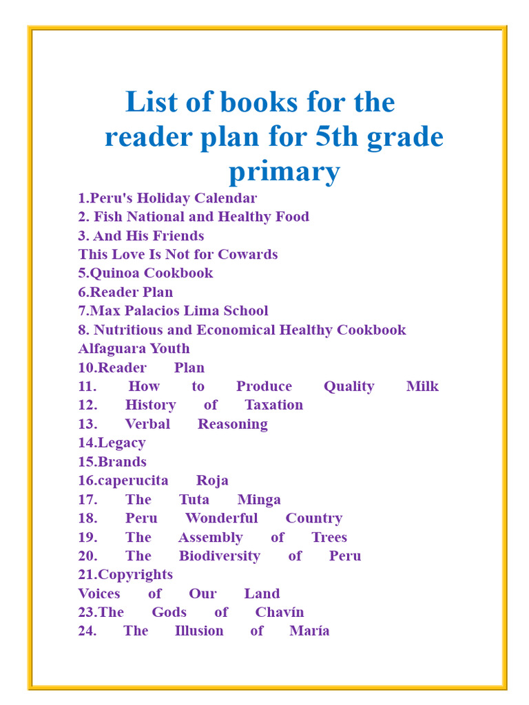 List of Books For The 5th Grade Primary Reading Plan | PDF