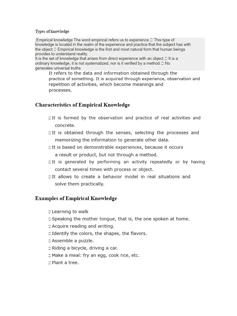 Types of Knowledge | PDF | Knowledge | Scientific Method