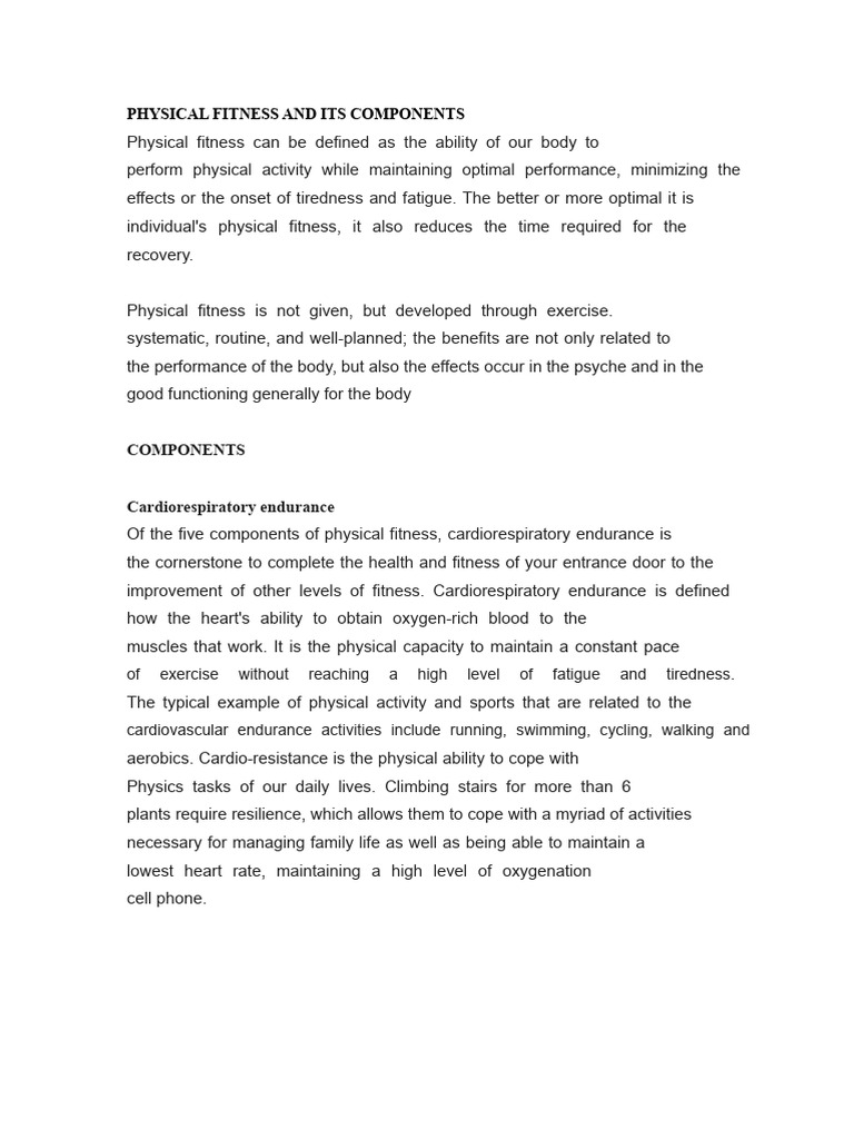 Physical Fitness and Its Components | PDF | Physical Fitness | Strength ...