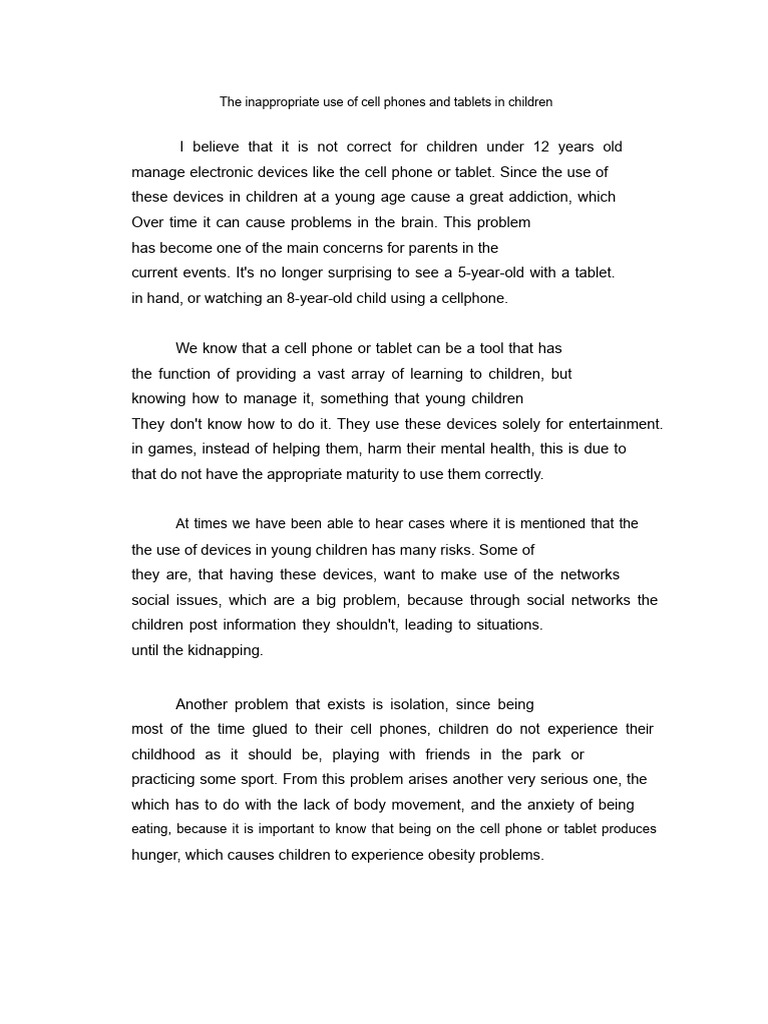 Argumentative Text On The Use of Cell Phones in Children | PDF | Mobile ...