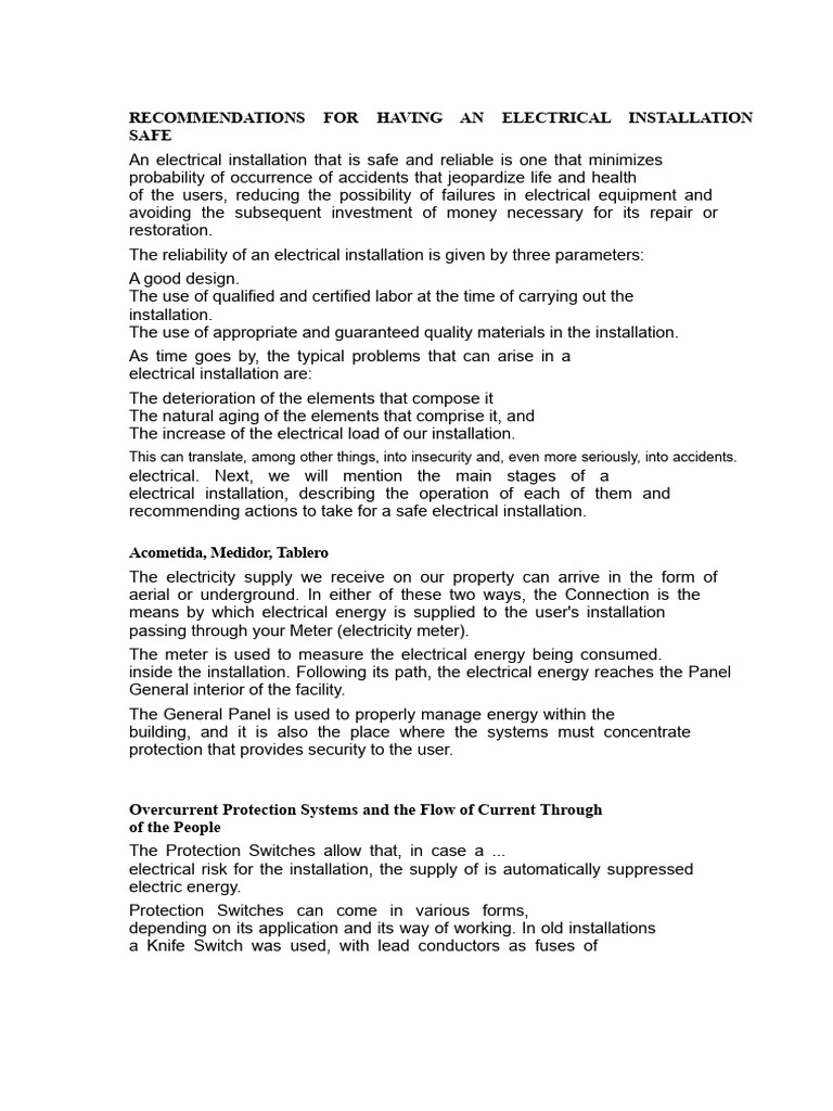 Safe Electrical Installation Guidelines | PDF | Electrical Wiring ...