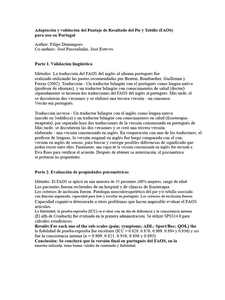 FAOS IAPT Scale | PDF | Traducciones | La lingüística aplicada