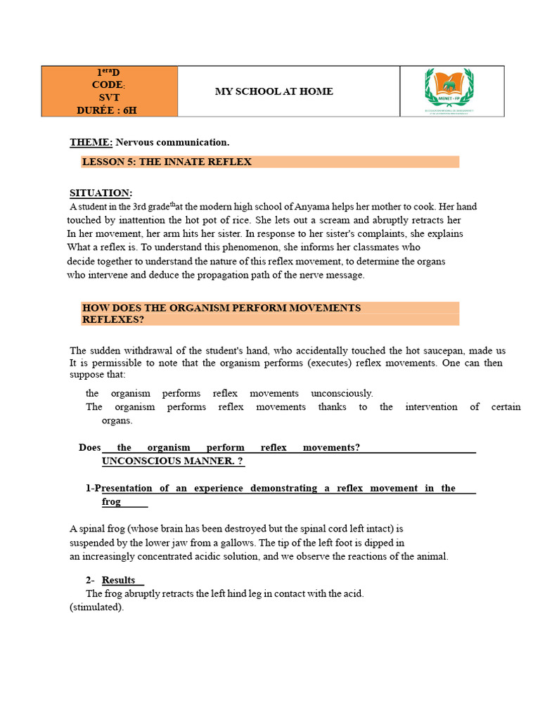 SVT 1st Year D - L1 - Innate Reflexes - 2 | PDF | Nerve | Nervous System
