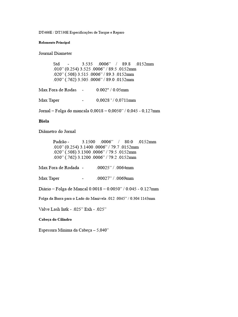 DT466E/DT530E Torque Specs & Repair | PDF