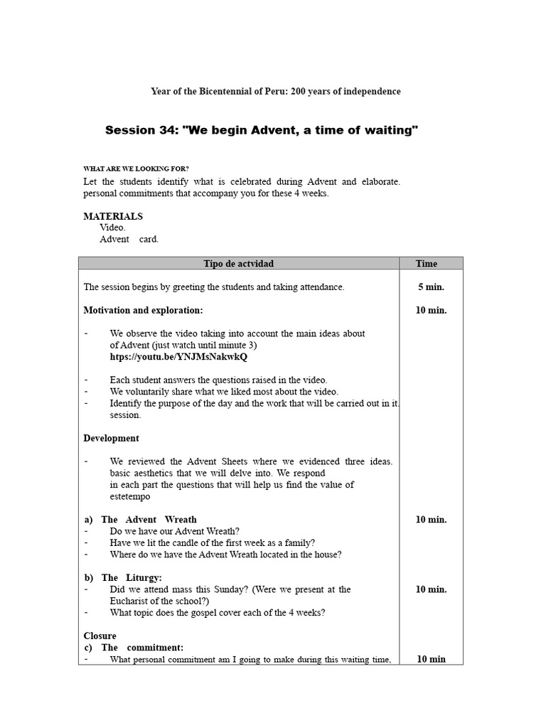 Session 34 - We Begin Advent, A Time of Waiting | PDF