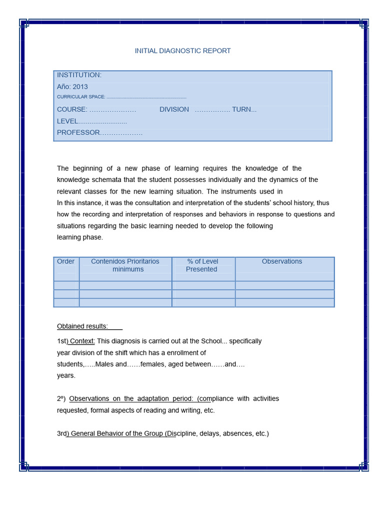 Initial Diagnostic Report 2013 | PDF
