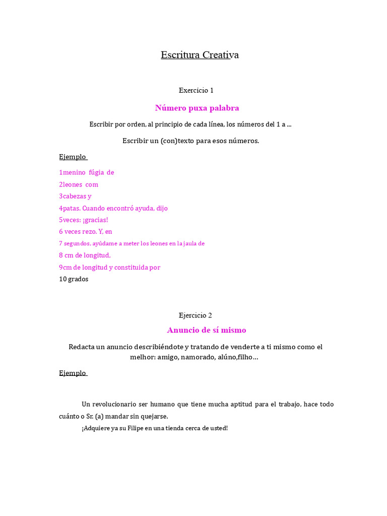 Escritura Creativa Ejercicios | PDF