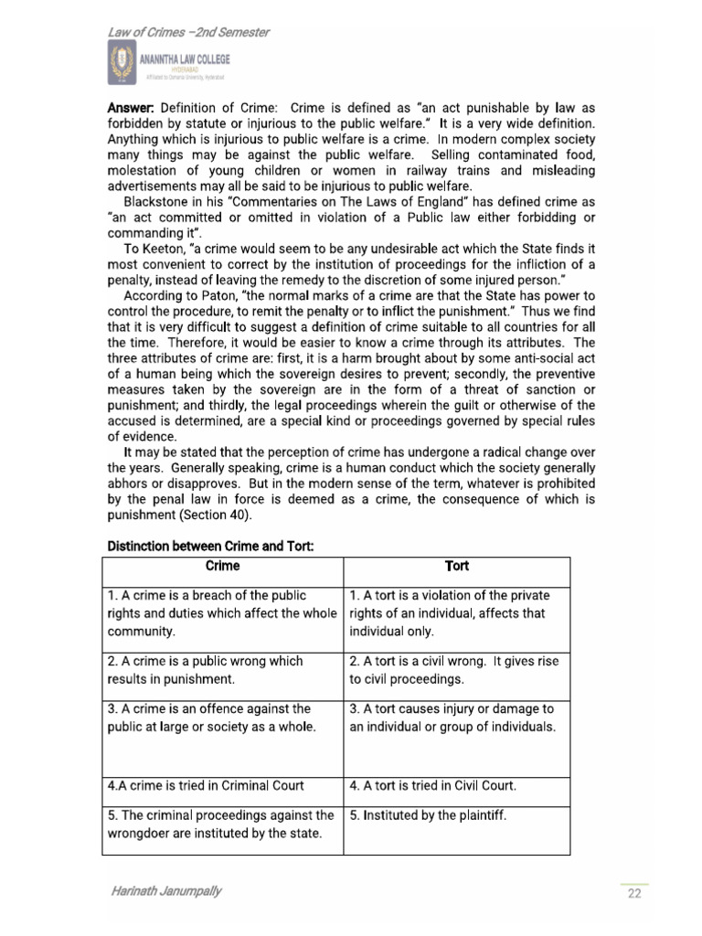 Crime Tort Difference | PDF
