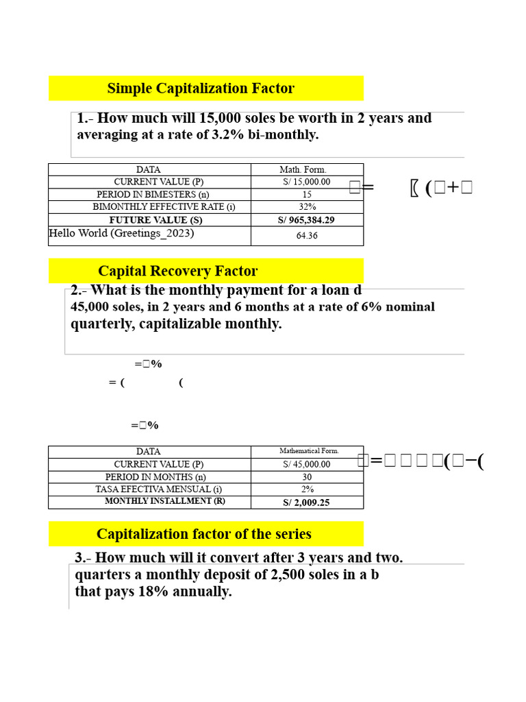 Financial Mathematics Exercises | PDF | Interest | Money