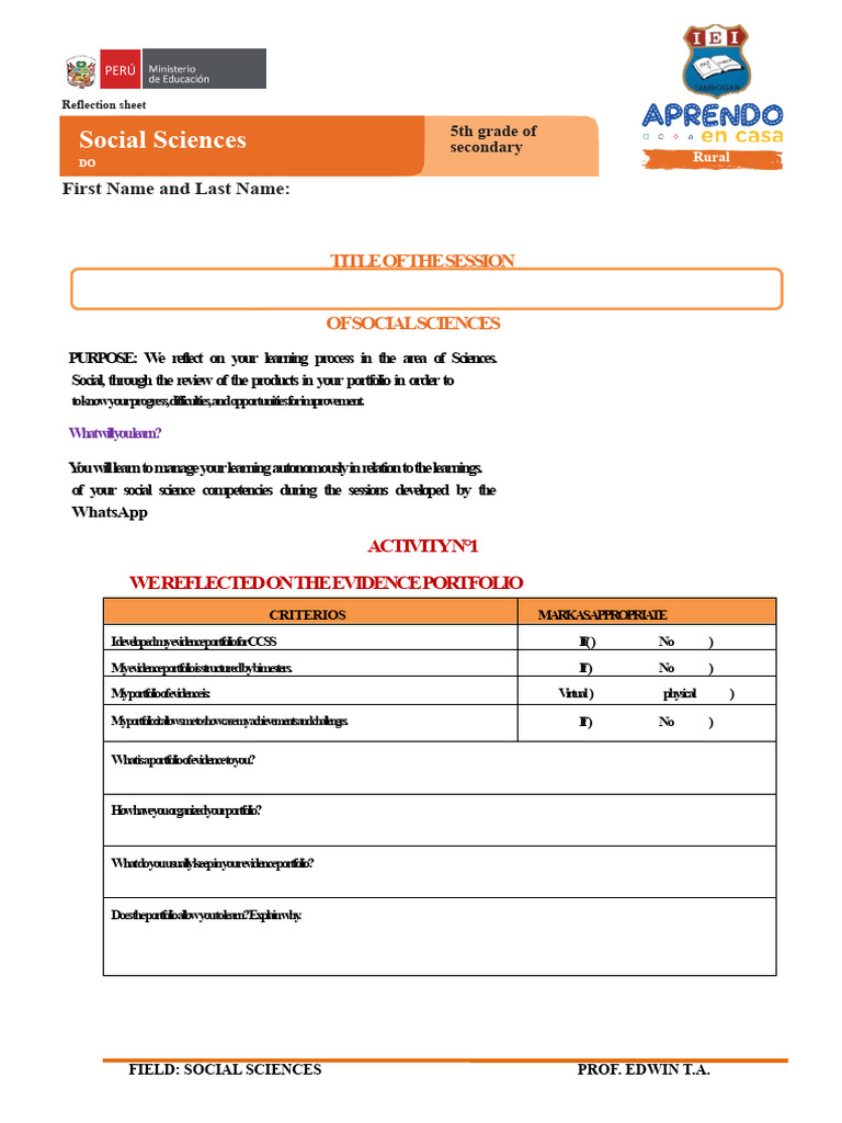 5th Grade Social Sciences Reflection Sheet | PDF | Macroeconomics ...