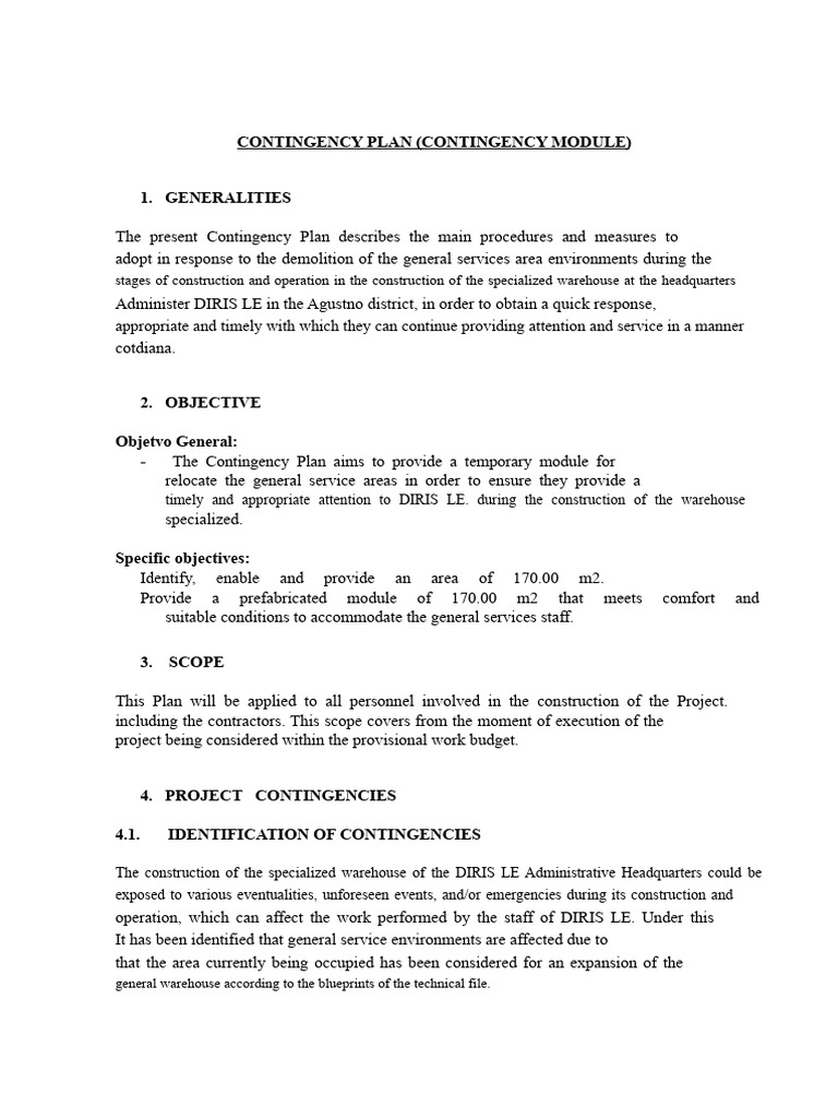 CONTINGENCY PLAN - CONTINGENCY MODULE | PDF | Warehouse