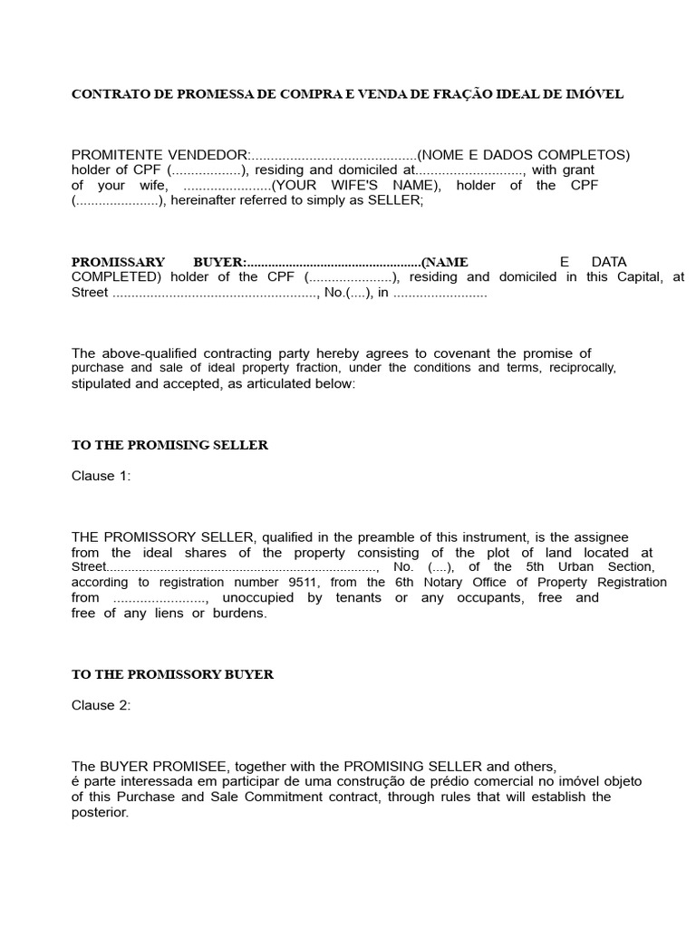 Promissory Contract For The Purchase and Sale of An Ideal Fraction of ...