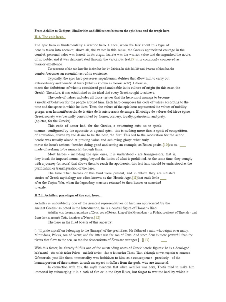 Epic vs. Tragic Heroes: Achilles & Oedipus | PDF | Oedipus | Achilles