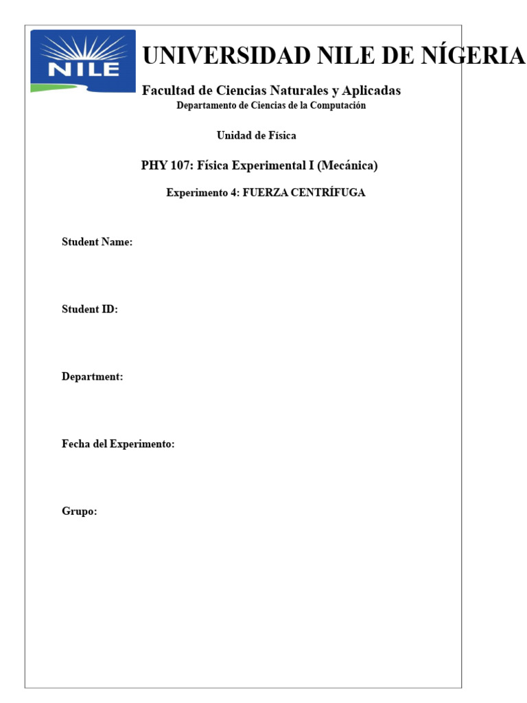 PHY 107 Experimento 4 (1) | PDF | Fuerza | Masa