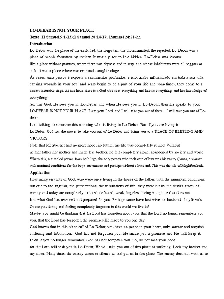 Lo-Debar Is Not Your Place | PDF | God In Christianity | David