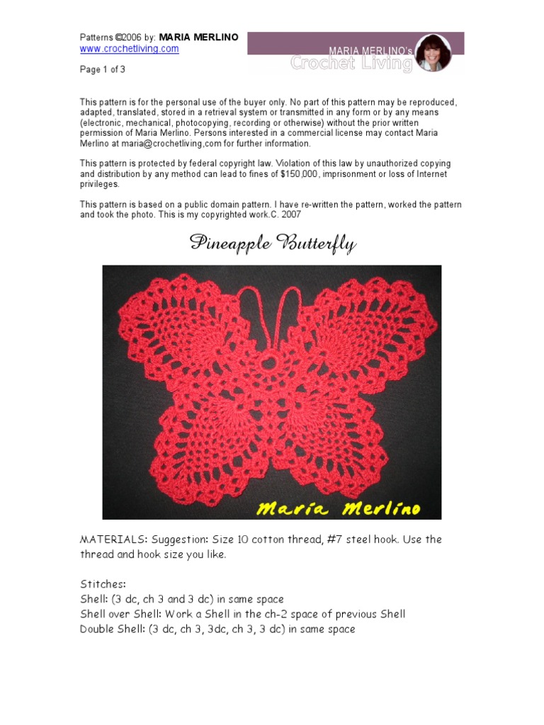 Crochet Vintage Pineapple Thread Butterfly | PDF | Crochet | Social ...