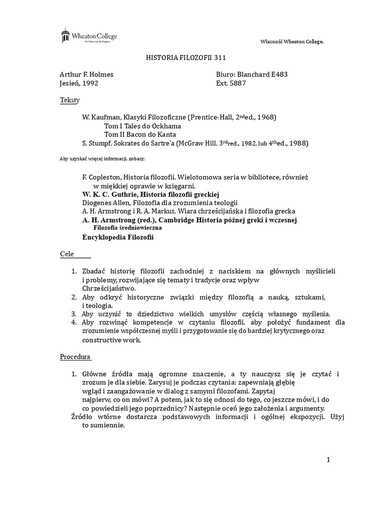 Arthur Holmes Historia Filozofii Zarysy | PDF