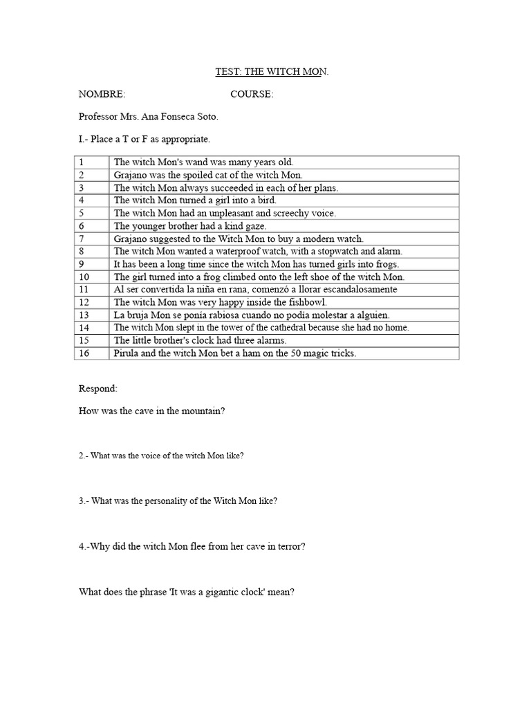 Test The Witch Mon | PDF
