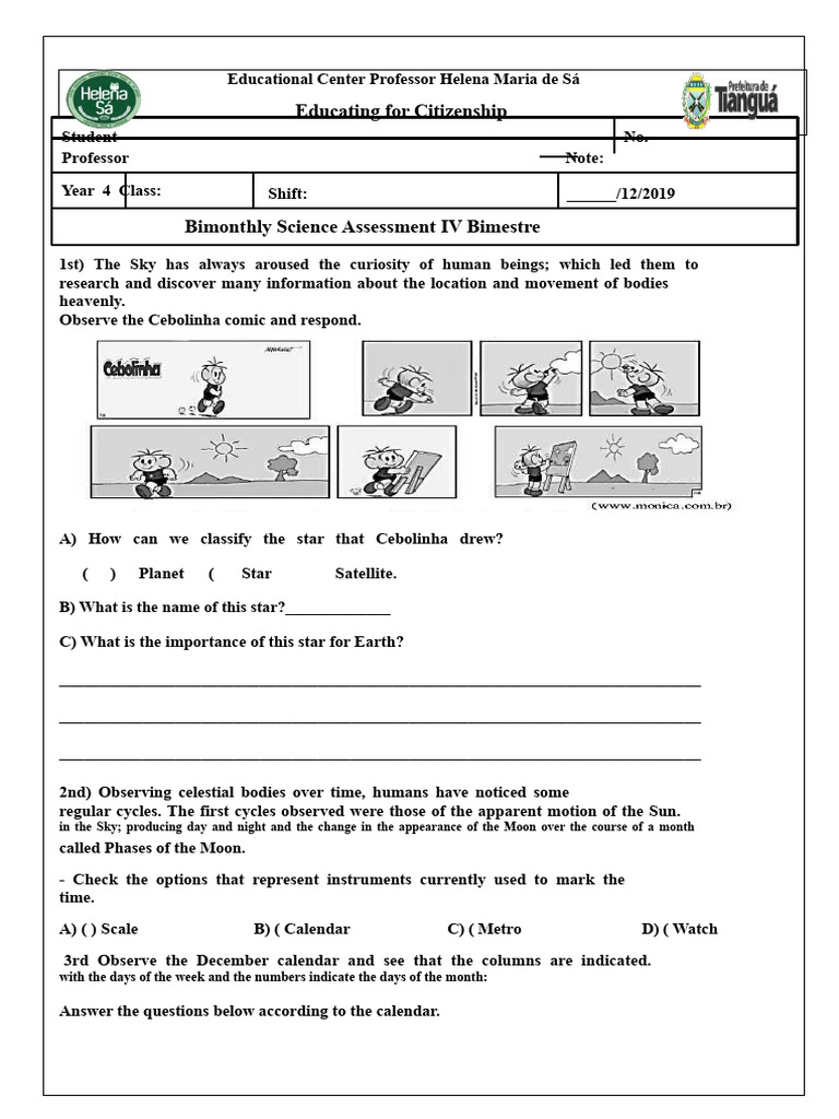 Evaluation 4th Grade Science | PDF | Moon | Planets